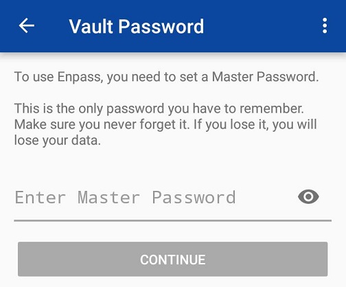 Creating a Master Password in Enpass