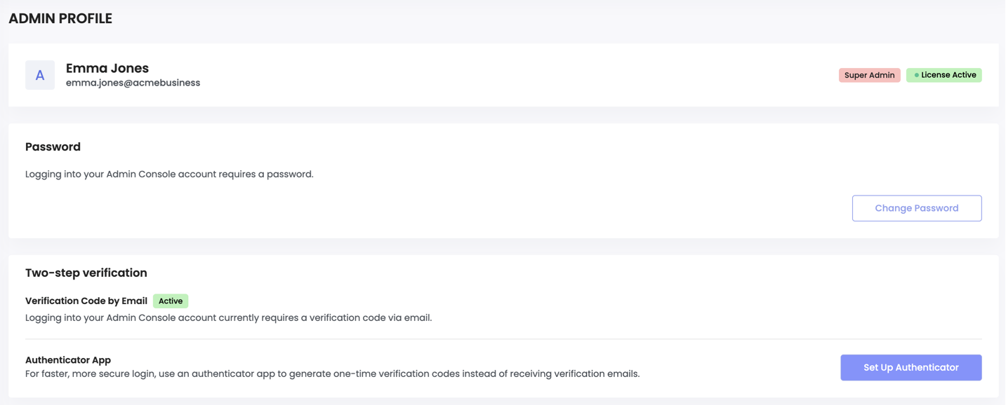Admin Console login security in Enpass Business
