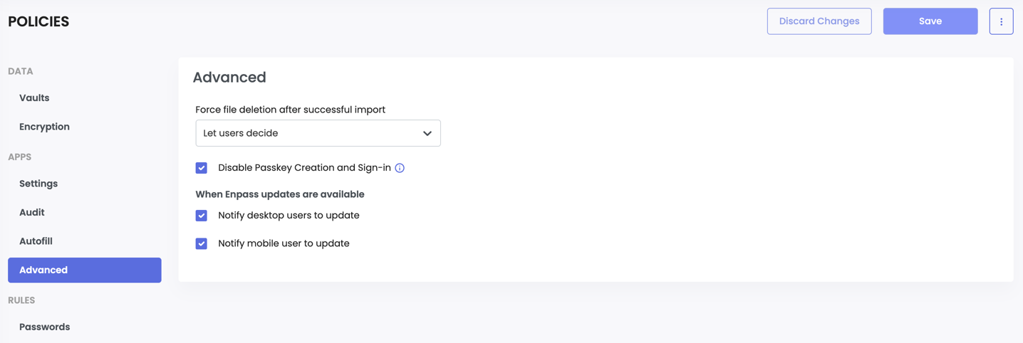 Advanced policies in the Enpass Admin Console
